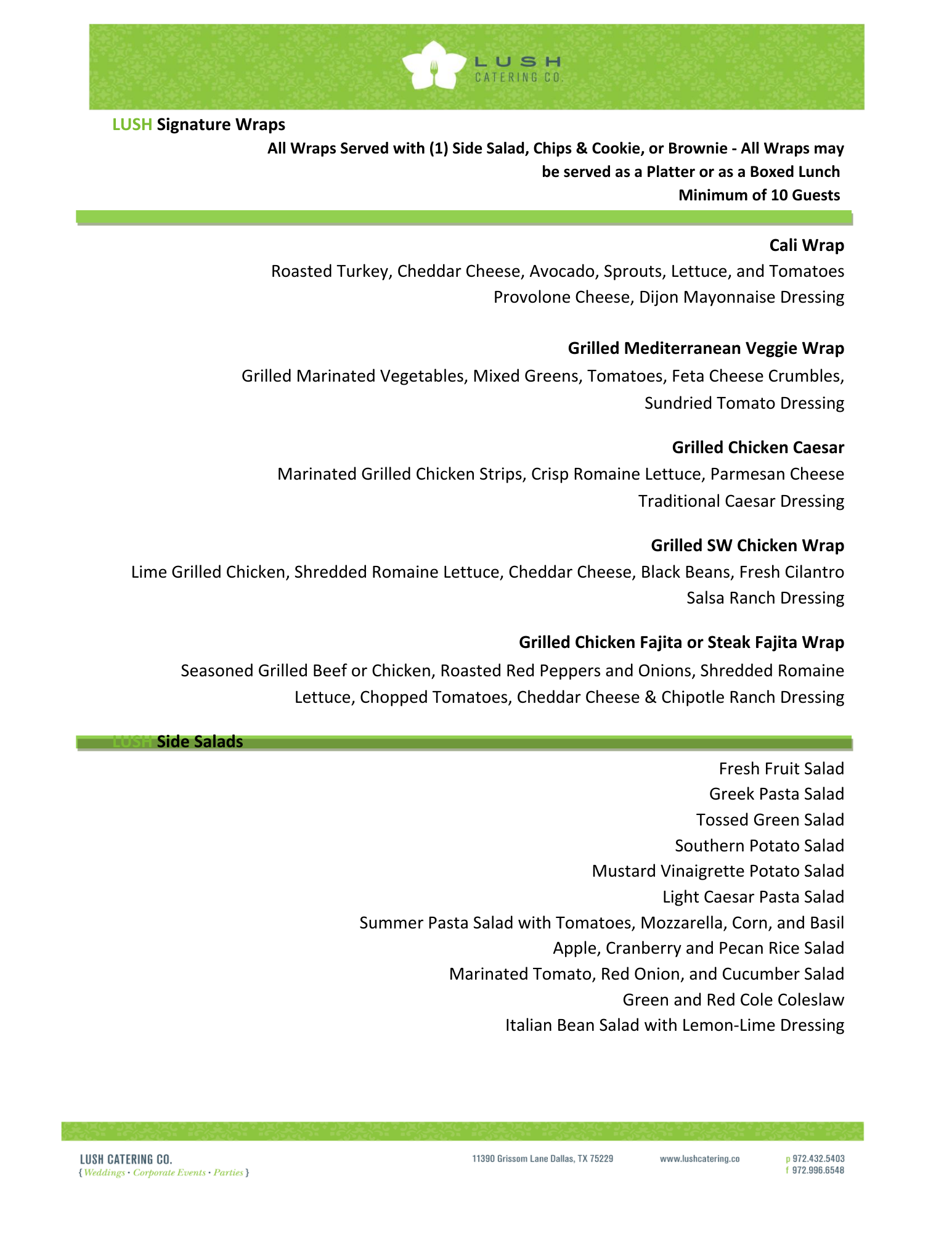 Lush Catering Corporate Menu - Lush Catering Co - Dallas